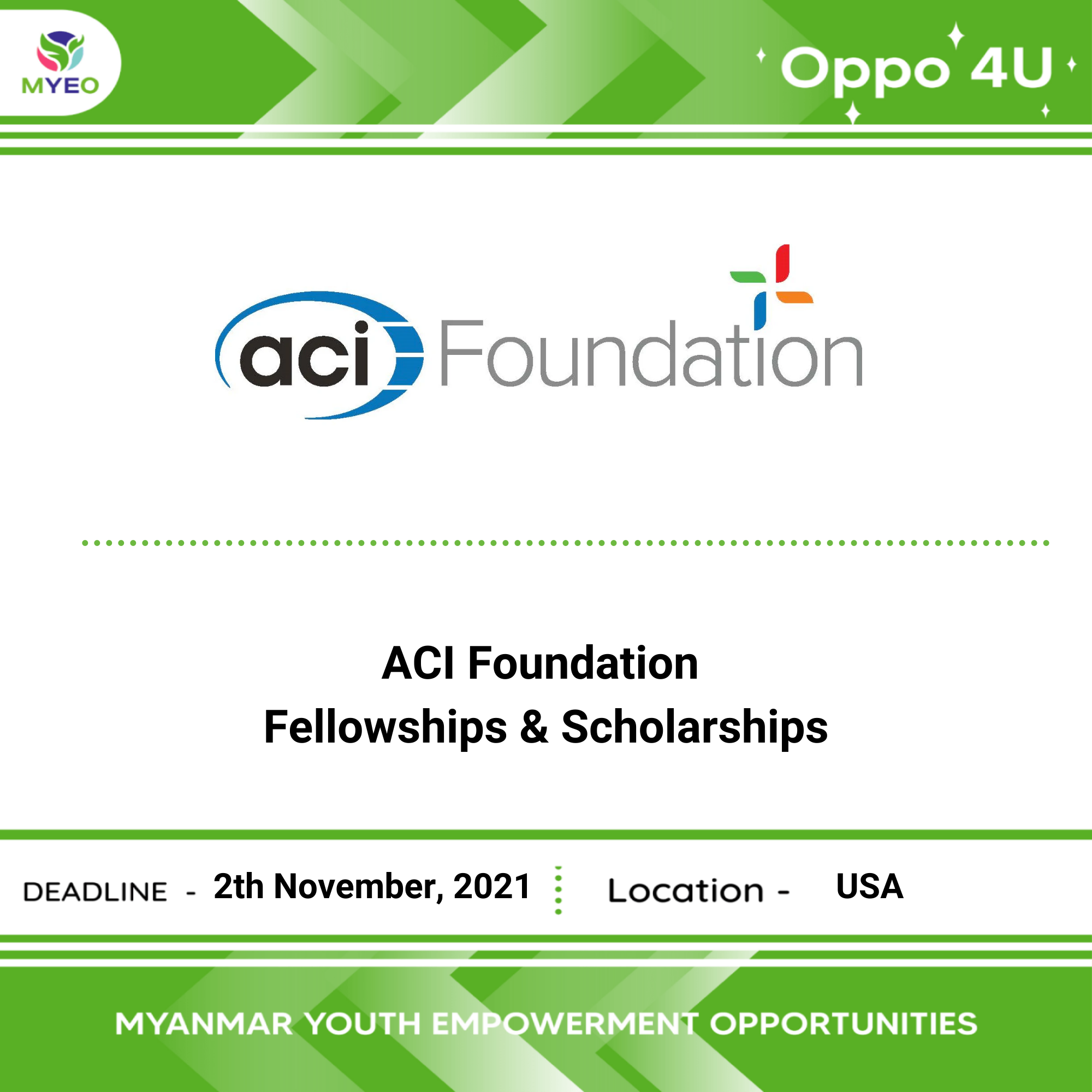 ACI Foundation Fellowships & Scholarships - MYEO, Myanmar Youth ...