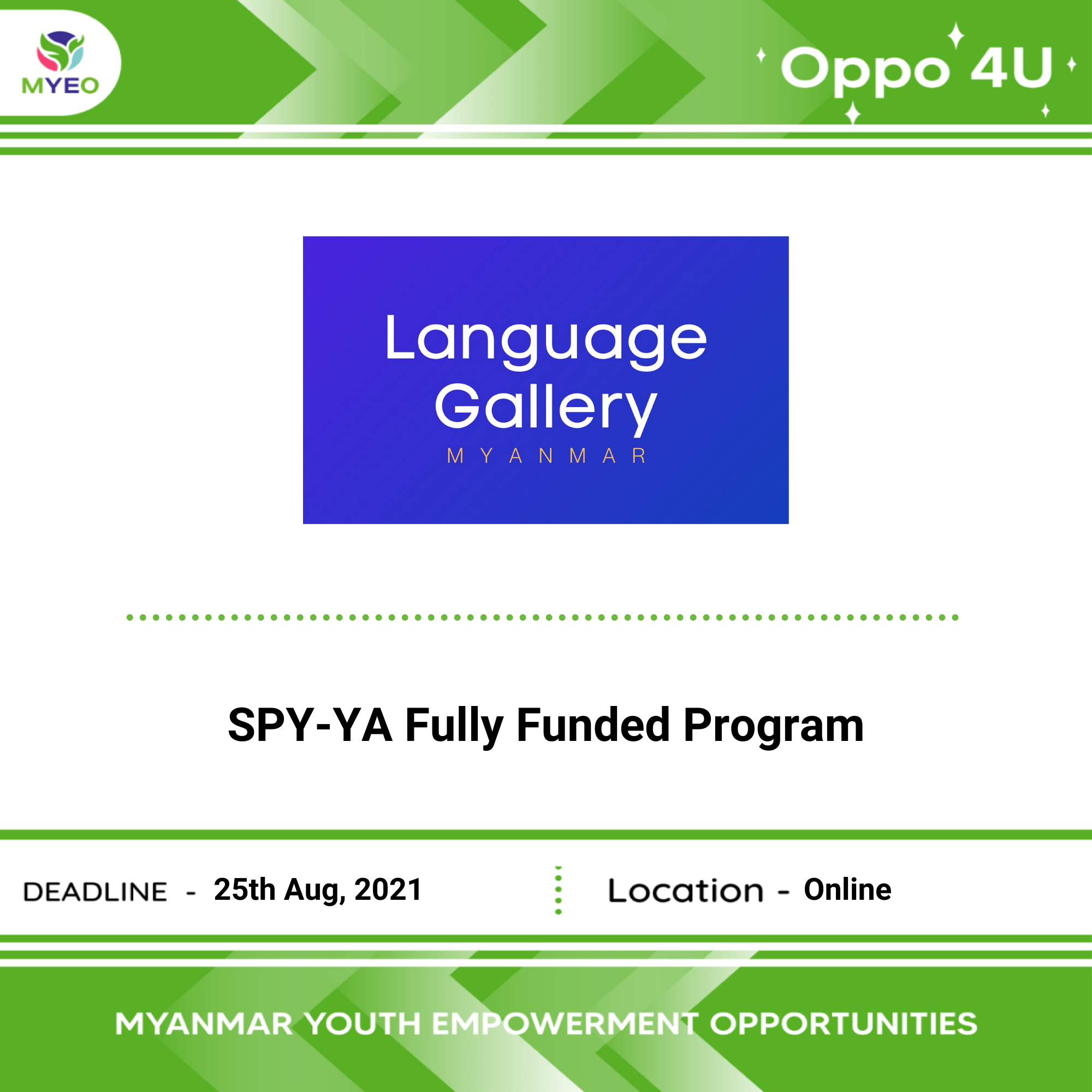 SPY-YA Fully Funded Program - MYEO, Myanmar Youth Empowerment Opportunities
