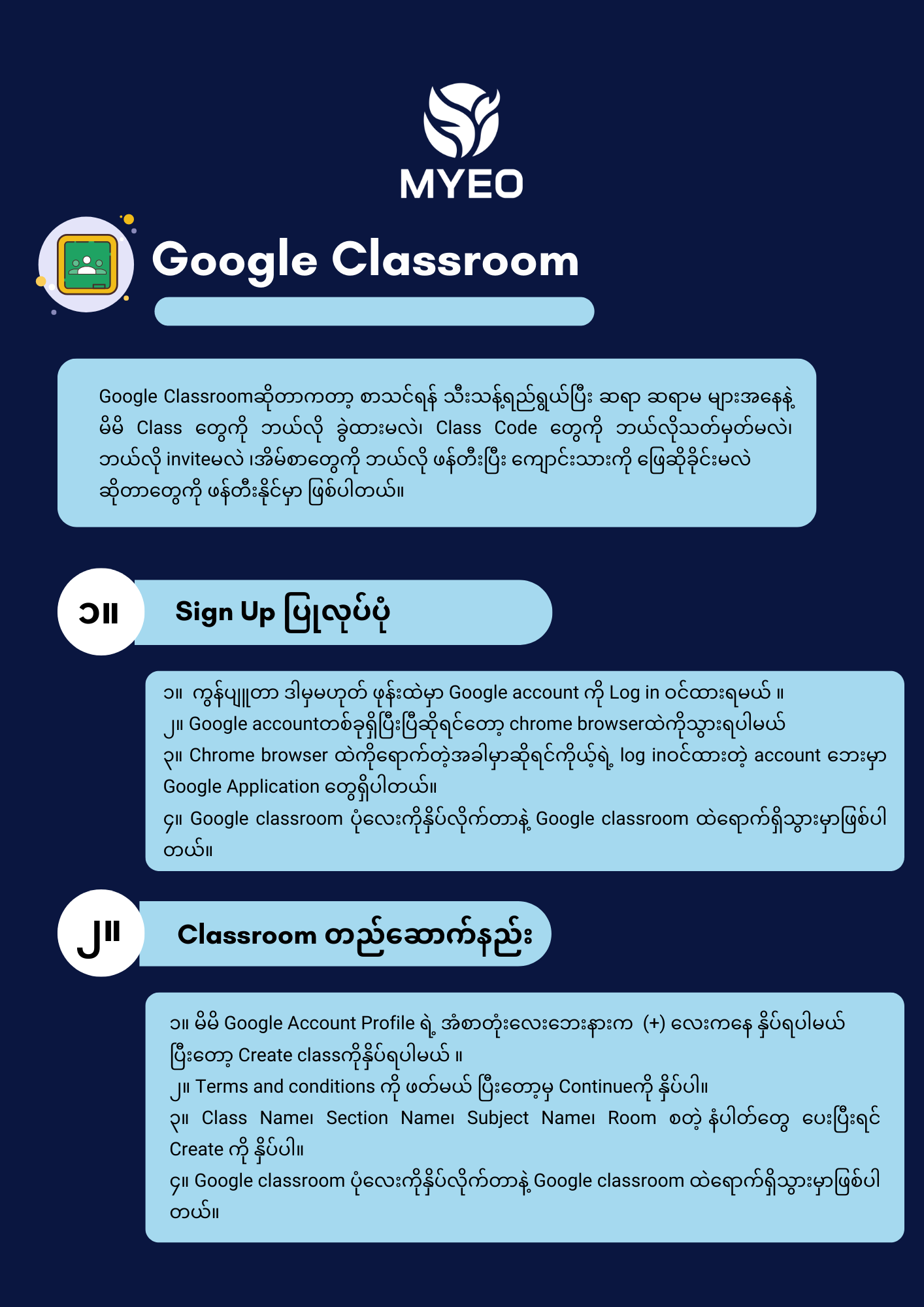 Google Classroom အကြောင်းလေ့လာကြမယ်။ - MYEO, Myanmar Youth Empowerment Opportunities