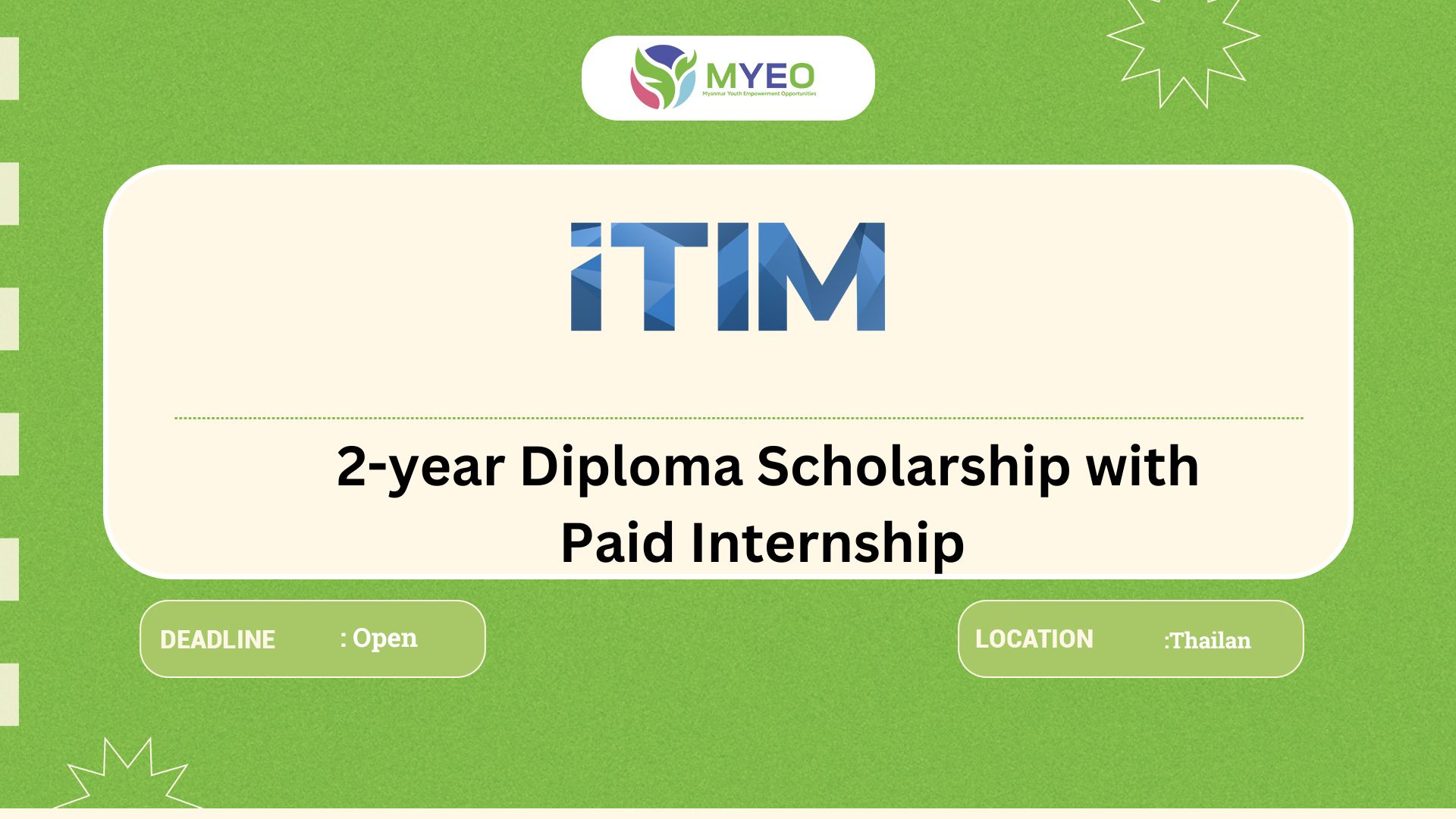 2-year Diploma Scholarship with Paid Internship - MYEO, Myanmar Youth ...