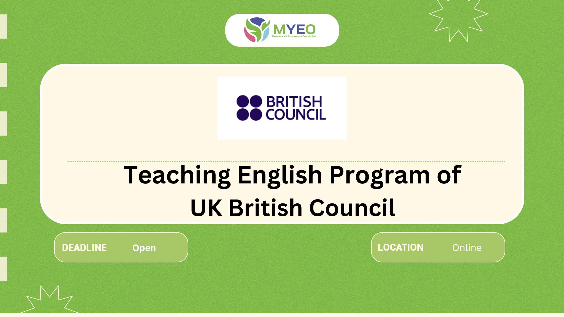Teaching English Program of UK British Council - MYEO, Myanmar Youth ...