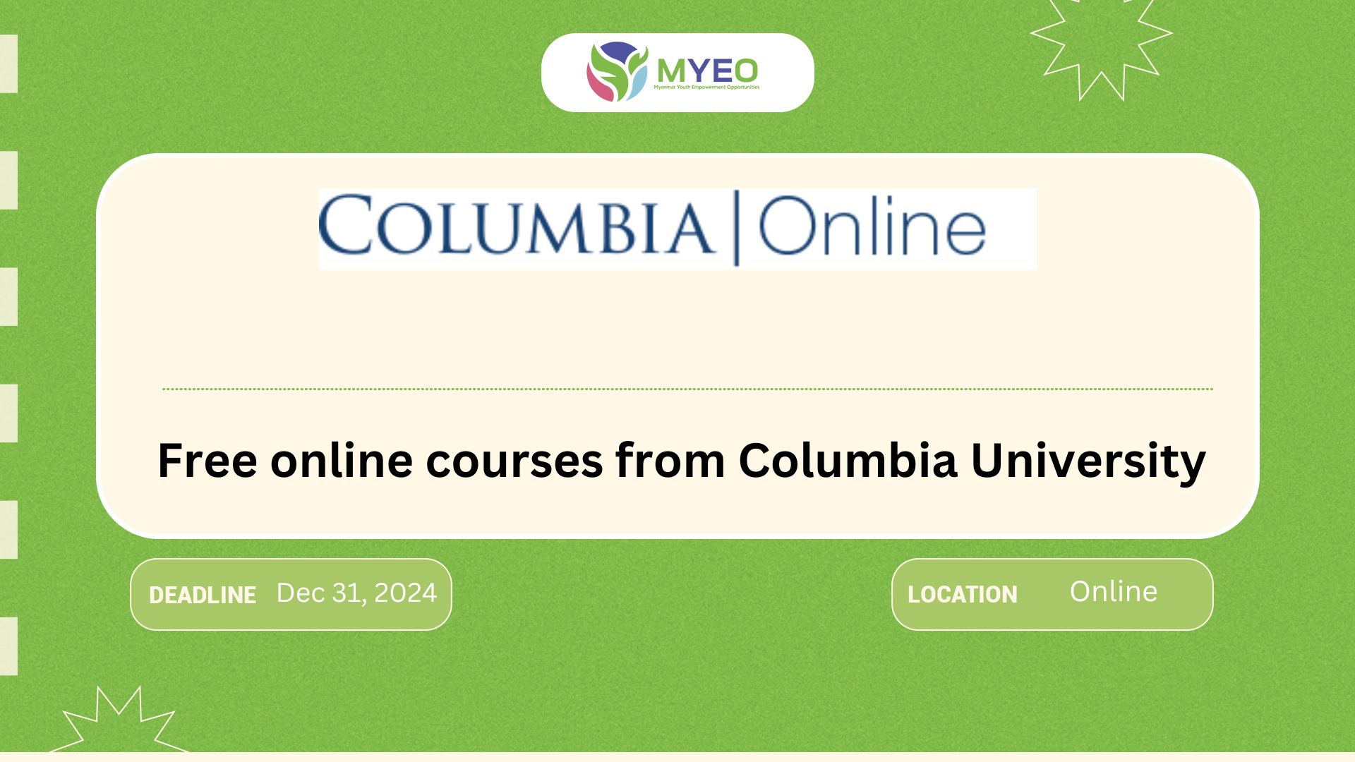 Free online courses from Columbia University - MYEO, Myanmar Youth ...