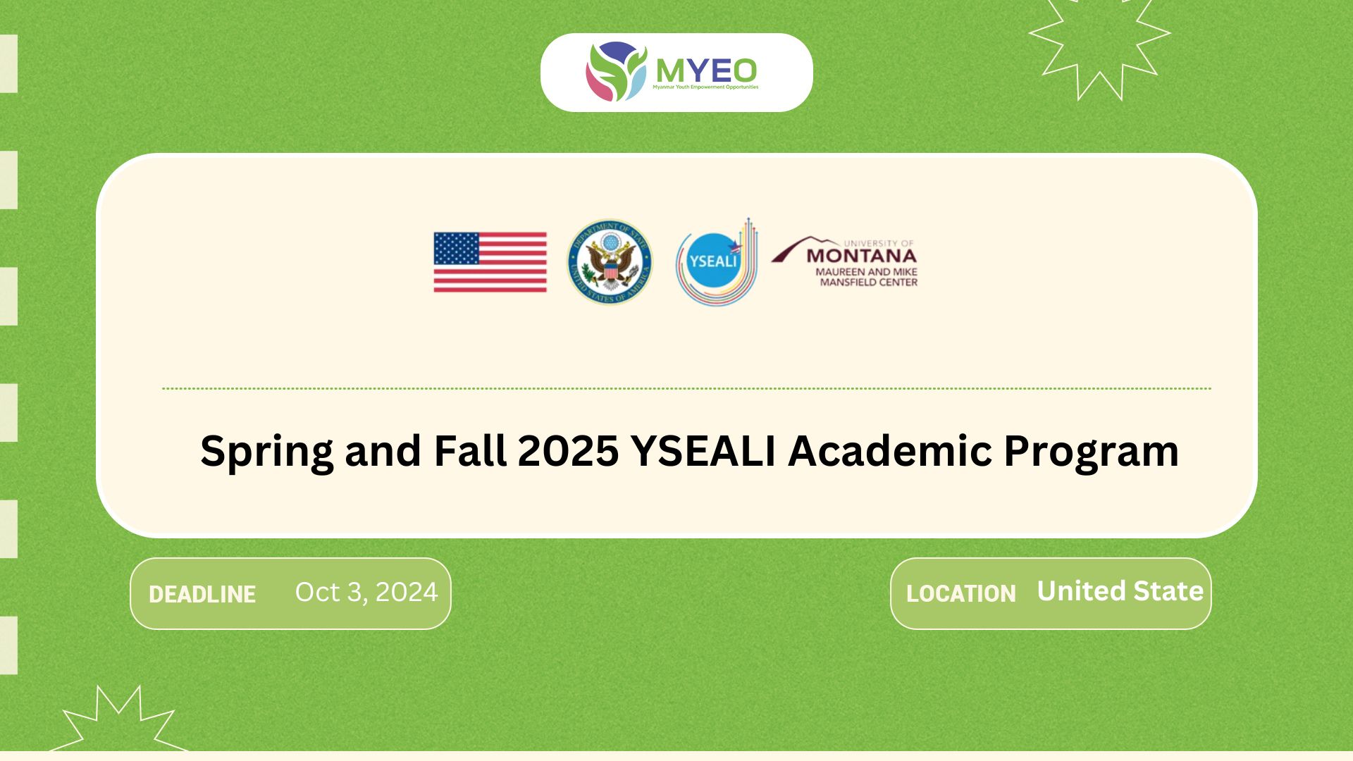 Spring and Fall 2025 YSEALI Academic Program - MYEO, Myanmar Youth ...