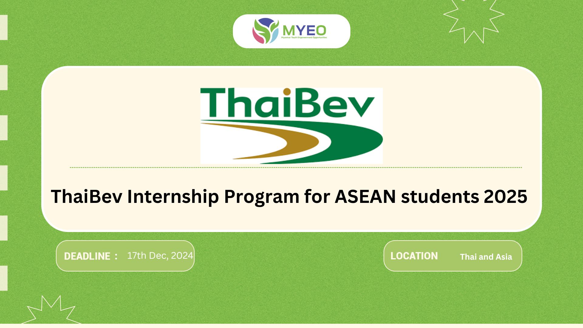 ThaiBev Internship Program for ASEAN students 2025 - MYEO, Myanmar ...
