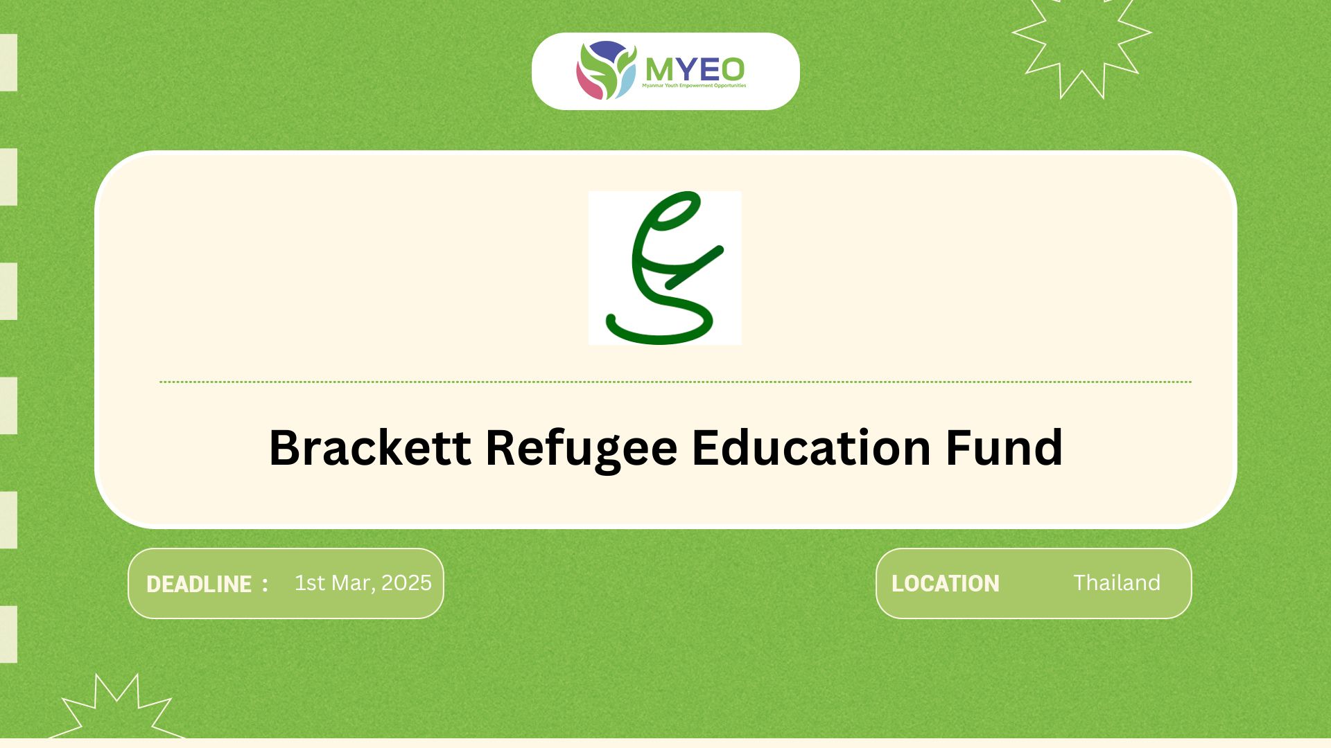 Brackett Refugee Education Fund - MYEO, Myanmar Youth Empowerment ...