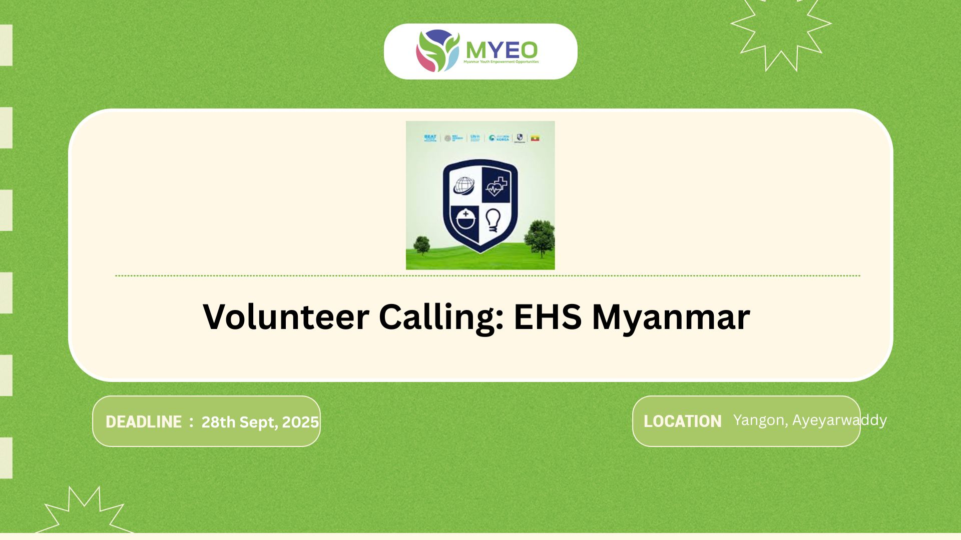 Volunteer Calling: EHS Myanmar - MYEO, Myanmar Youth Empowerment Opportunities