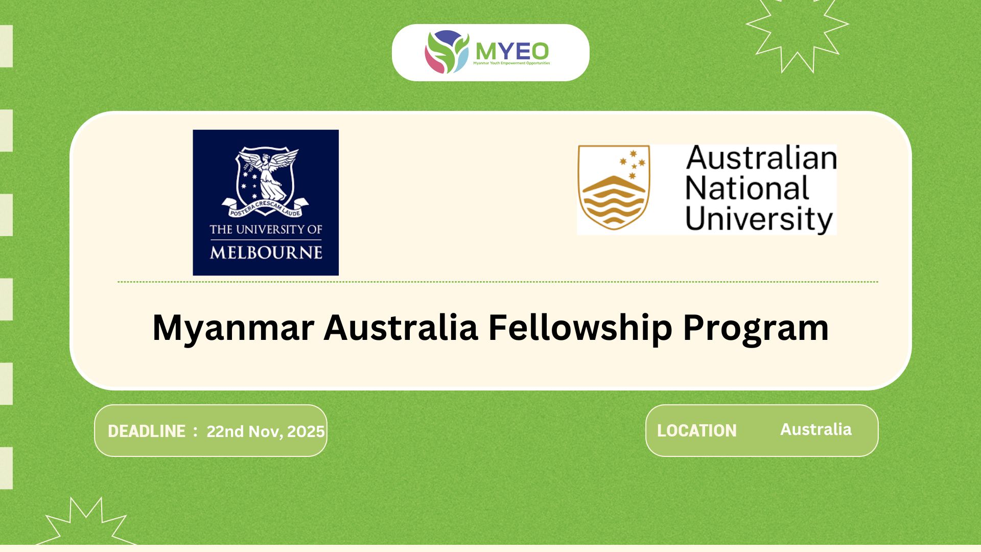 Myanmar Australia Fellowship Program - MYEO, Myanmar Youth Empowerment Opportunities