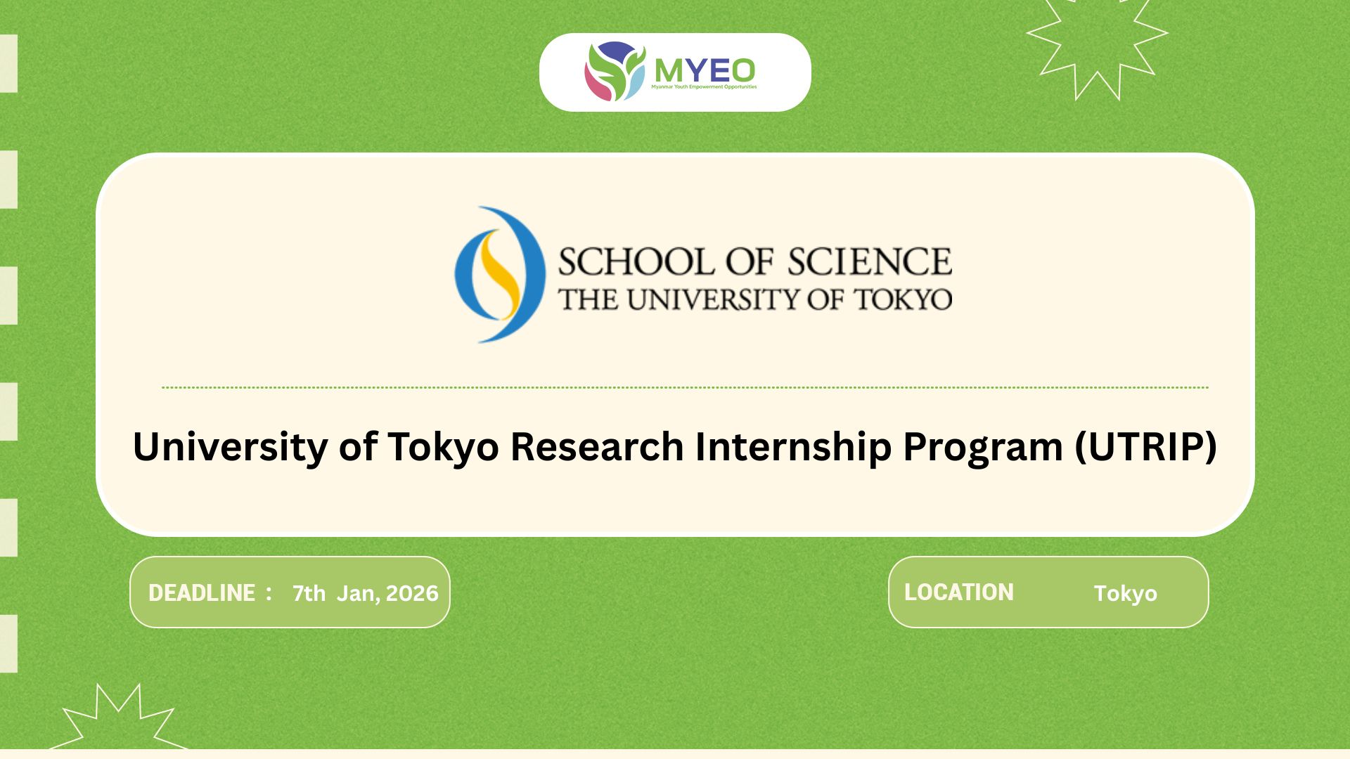 University of Tokyo Research Internship Program (UTRIP) - MYEO, Myanmar ...