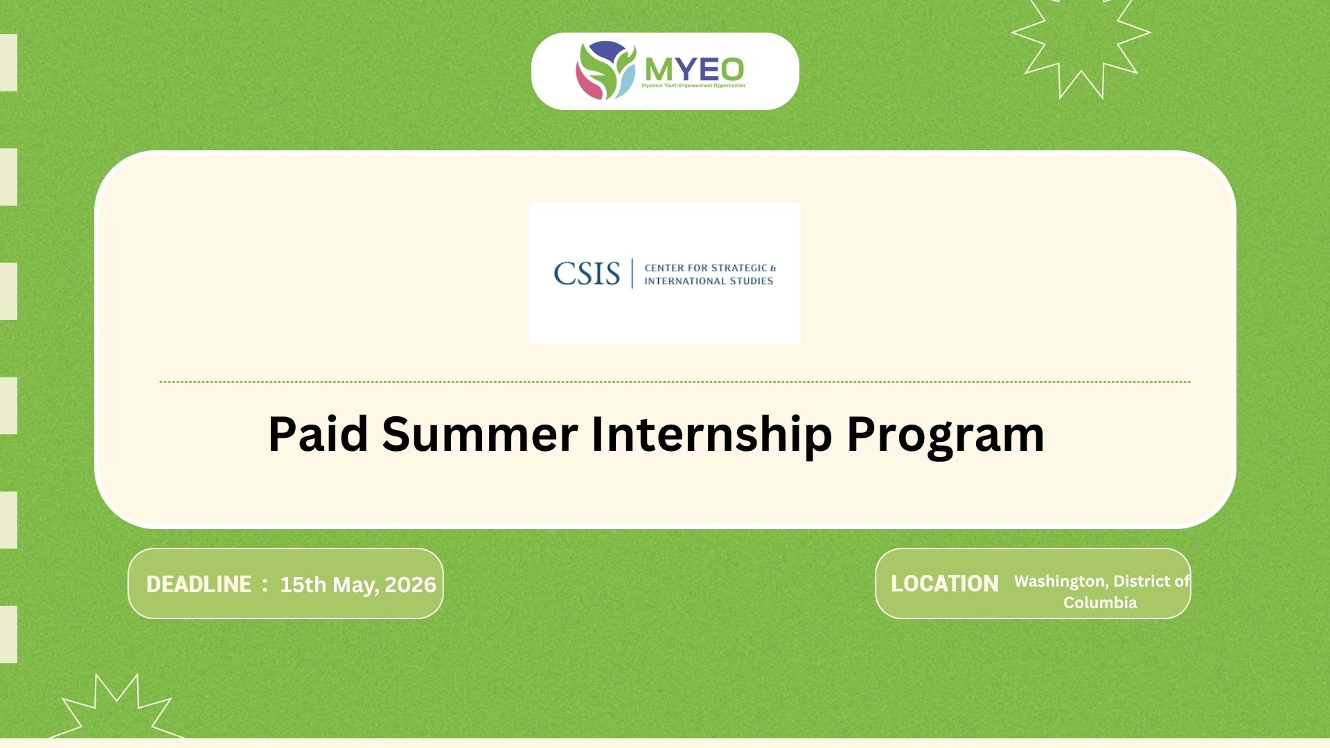 Paid Summer Internship Program - MYEO, Myanmar Youth Empowerment ...