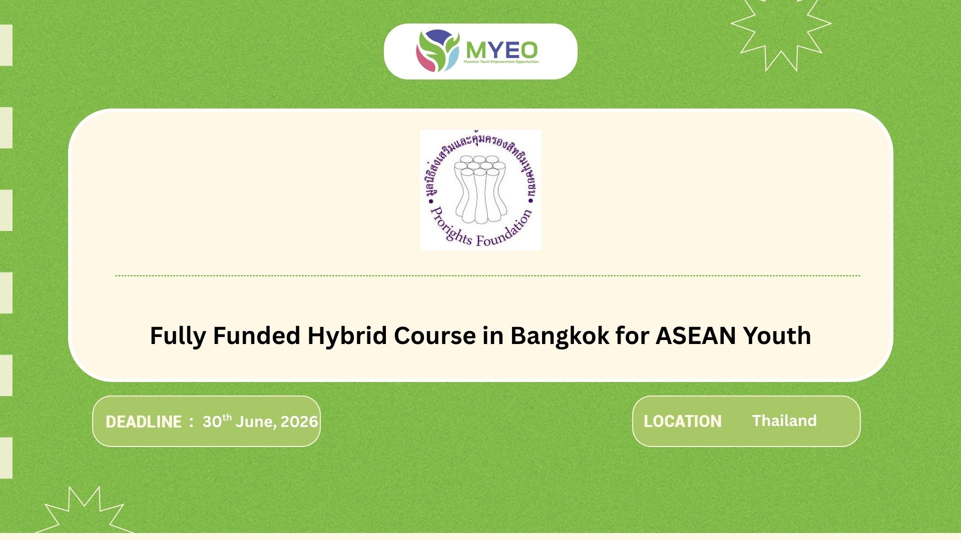 Fully Funded Hybrid Course in Bangkok for ASEAN Youth - MYEO, Myanmar ...